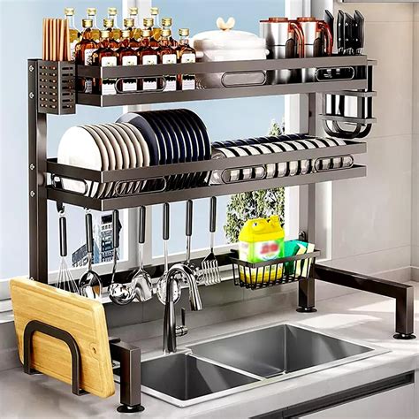 Ibell Over Sink Dish Rack For Kitchen Bartan Stand For Drying Carbon