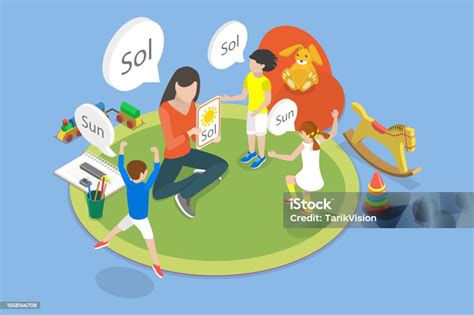 이중 언어 유치원의 3d 아이소메트릭 플랫 벡터 개념 그림 이중언어에 대한 스톡 벡터 아트 및 기타 이미지 이중언어 아이 일러스트레이션 Istock