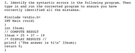 solved 3 identify the syntactic errors in the following