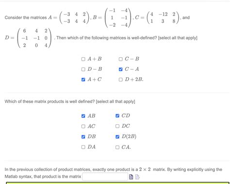 Solved Consider The Matrices Chegg