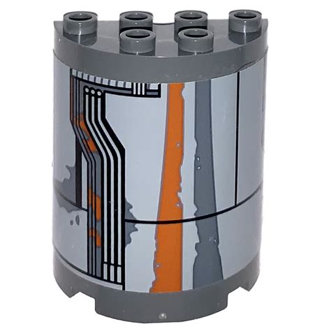 LEGO Dark Stone Gray Cylinder 2 X 4 X 4 Half With Circuit Gray Vertical Pattern Left Sticker