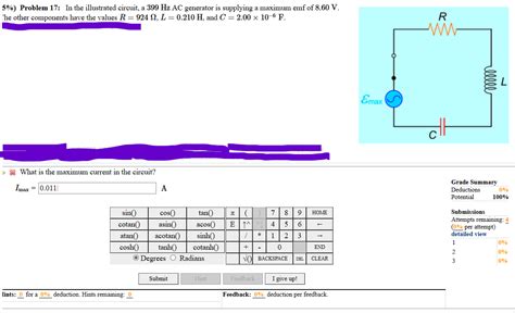 Solved What Is The Maximum Current In The Circuit ImaxAGrade Chegg