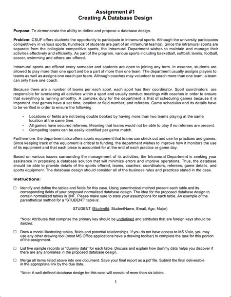 Solved Assignment 1 Creating A Database Design Purpose To Chegg Com
