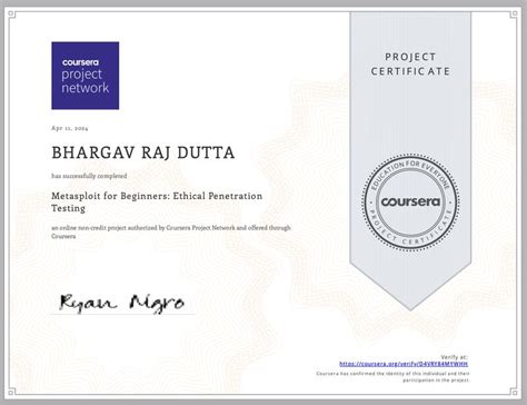 Completion Of Metasploit Course On Coursera Bhargav Raj Dutta Posted On The Topic Linkedin