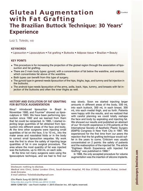 Gluteal Augmentation With Fat Grafting Pdf Adipose Tissue Anesthesia