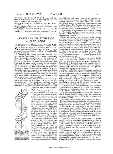 Pdf Molecular Structure Of Nucleic Acids A Structure For Deoxyribose