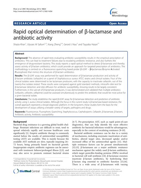 Pdf Rapid Optical Determination Of β Lactamase And Antibiotic Activity