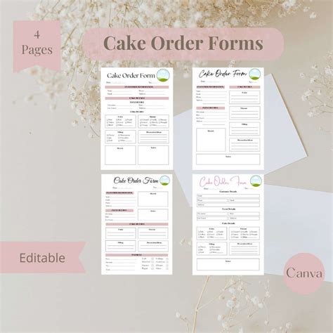 Custom Cake Order Form Canva Template Printable Bakery Order Form For