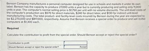 Solved Benson Company Manufactures A Personal Computer Chegg Com