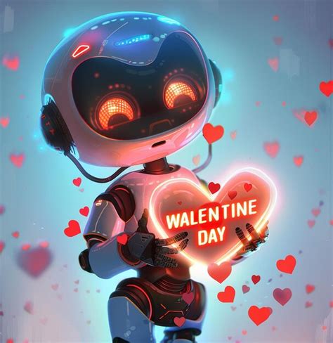 A Robot With A Heart That Says Valentines Day On The Bottom Premium Ai Generated Image