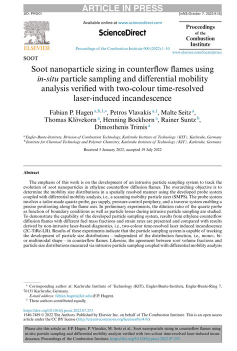 PDF Soot Nanoparticle Sizing In Counterflow Flames Using In Situ