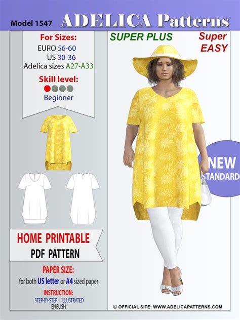 Adelica Pattern 1547 Super Plus Size Boho Tunic Sewing Pattern Tunic Sewing Patterns Plus