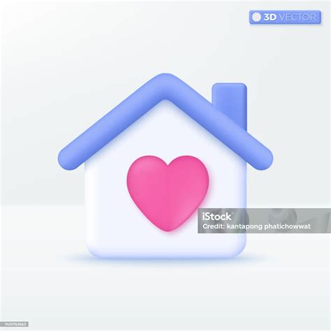머물면서 집 아이콘 기호를 사랑하십시오 핑크 하트 사랑스러운 발렌타인 가족 및 보살핌 개념 3d 벡터 격리 일러스트 레이 션 디자인 만화 파스텔 최소 스타일 당신은 디자인