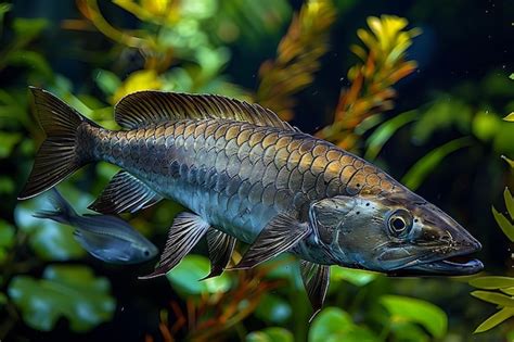 Amazonian Arapaima Arapaima Gigas Swimming Near Surface Of Amazon River