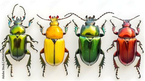 Rainbow Beetles Isolated On White Different Color Forms Stag Beetles Lamprima Adolfinae Macro