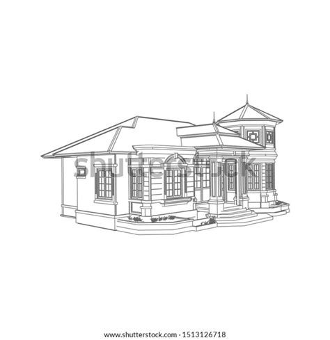 Blueprint Wireframe Style Modern Architecture Exterior Stock Vector