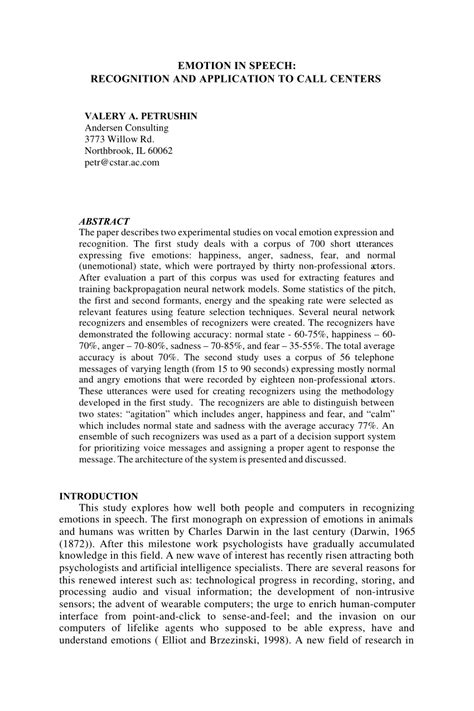 Pdf Emotion In Speech Recognition And Application To Call Centers
