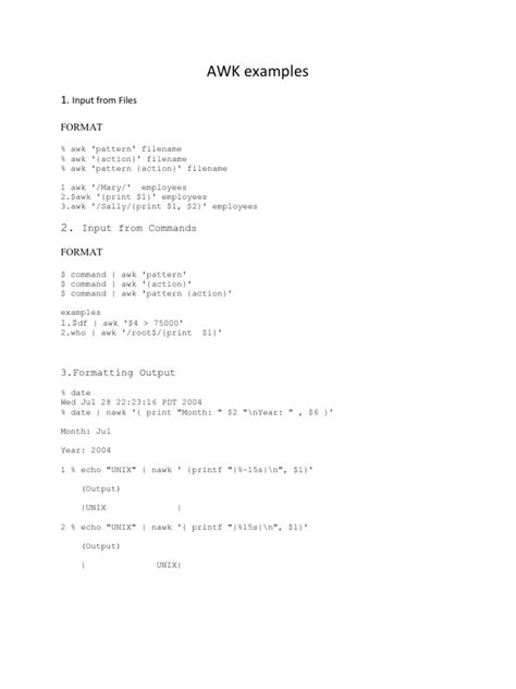 Awk Examples Pdf Computer Programming Software Engineering