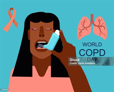 세계 Copd 의 날 만성 폐쇄성 폐 질환 개념 천식 아프로 미국 소녀는 흡입기와 호흡 폐 질환 벡터 기관지 천식 감기와 독감에 대한 스톡 벡터 아트 및 기타 이미지