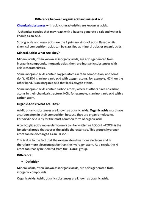 Difference Between Organic Acid And Mineral Acid By Lobachemie2021 Issuu