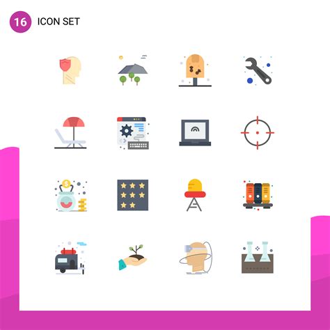 16 Universal Flat Colors Set For Web And Mobile Applications Summer Wrench Birds Tool Food