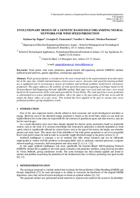 Pdf Evolutionary Design Of A Genetic Based Self Organizing Neural Network For Wind Speed
