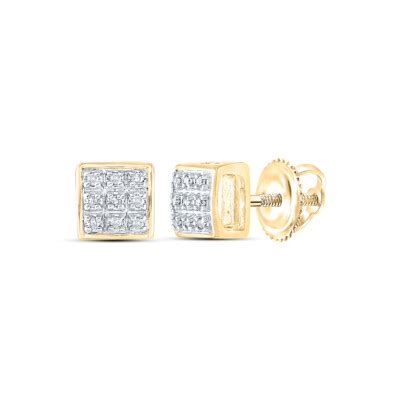 10k Yellow Gold Mens Round Diamond Square Earrings 120 Cttw Ebay