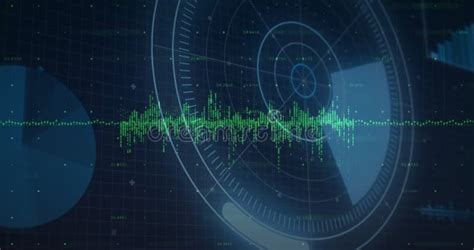 Green Waveform Stretching Across Flat Grid Interface While Radar Rings Spinning With Pulsing