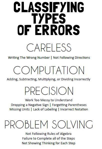 math love error analysis sheet and types of errors notebook page
