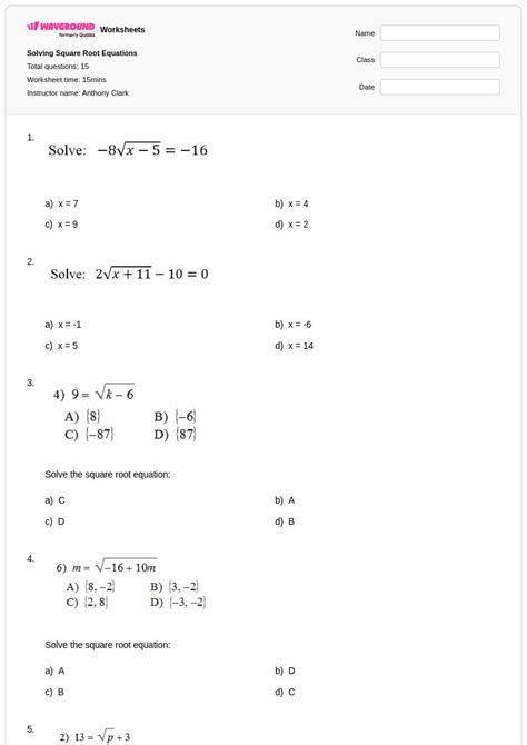 50 Solving Square Root Equations Worksheets On Wayground Free
