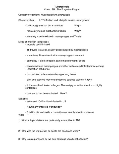 Lab For Tuberculosis Microbiology Bi 203 Docsity