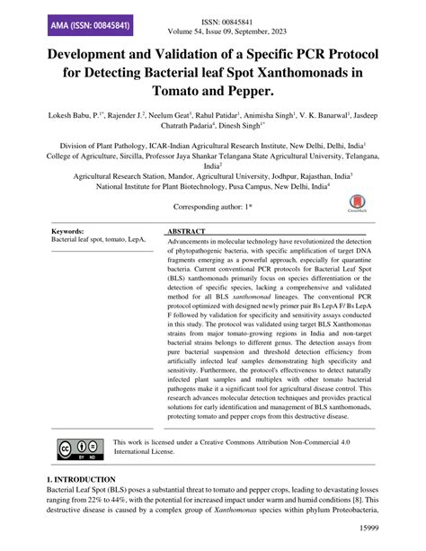 Pdf Development And Validation Of A Specific Pcr Protocol For Detecting Bacterial Leaf Spot
