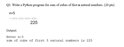 Solved Q3 Write A Python Program For Sum Of Cubes Of First