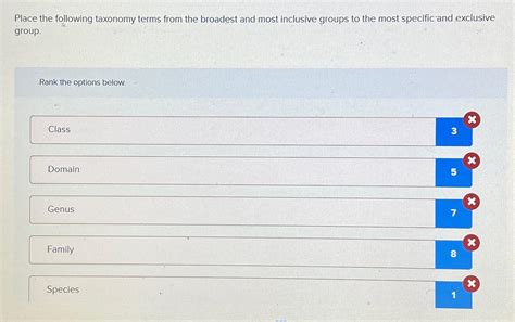 Solved Place The Following Taxonomy Terms From The Broadest