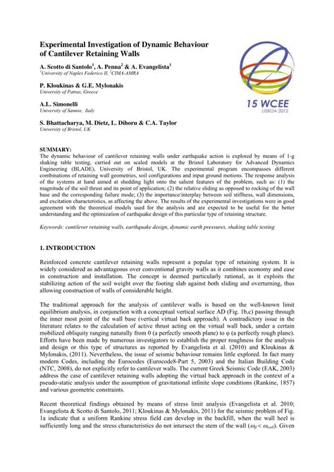 Pdf Experimental Investigation Of Dynamic Behaviour Of Cantilever Retaining Walls