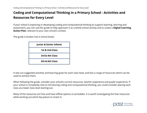 Coding And Computational Thinking Guide For Primary Schools