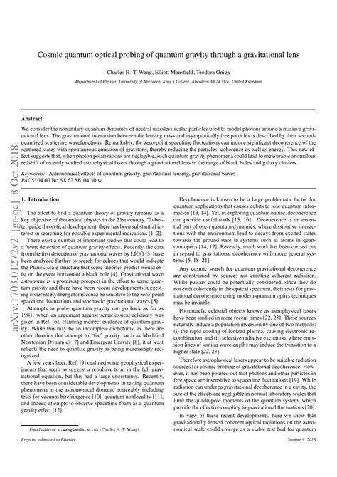 Pdf Cosmic Quantum Optical Probing Of Quantum Gravity Through A Gravitational Lens