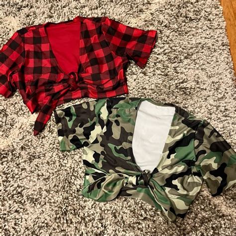 Twin Peaks Tops 2 Authentic Twin Peaks Girl Tops Costumes Red And Black Military Camo Poshmark