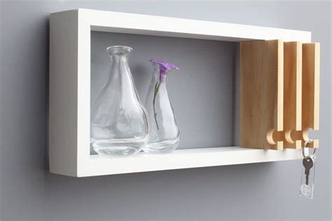 Wall Key Holder Modern Shelf White Key Shelf Key Hanger Solid Wood