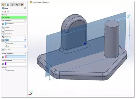 Creating Reference Planes In Solidworks Offset Angle Mid And Cylindrical Surface Goengineer