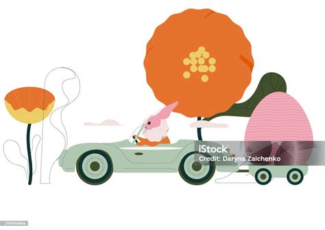 장난감 자동차와 자연에 부활절 달걀을 가진 귀여운 토끼 부활절 인사말 카드 개념입니다 0명에 대한 스톡 벡터 아트 및 기타 이미지 0명 4월 계절 Istock