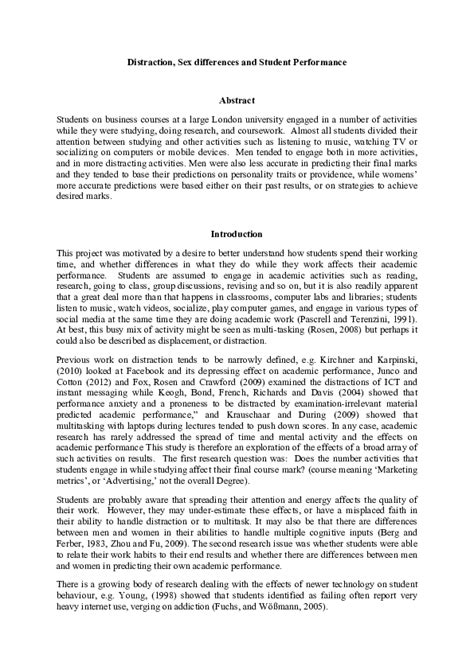 Pdf Distraction Sex Differences And Student Performance