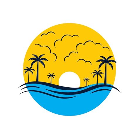 코코넛 나무와 바다가 있는 화려한 일몰 배경 프리미엄 벡터