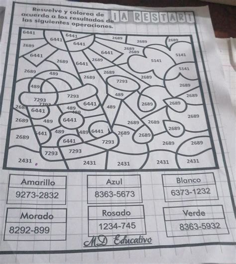 Resuelve Y Colorea De Acuerdo A Los Resultados De Las Siguientes