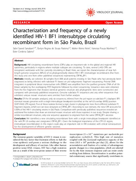 Pdf Characterization And Frequency Of A Newly Identified Hiv1 Bf1