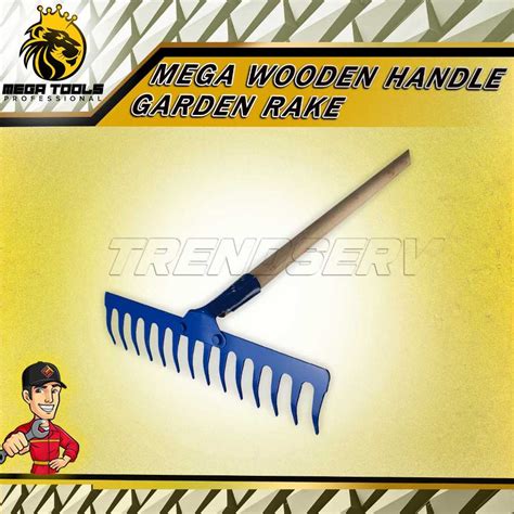 Mega Garden Rake 14 Tines For Gardening Kalaykay With Wooden Handle