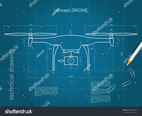 Technical Drawing Drone Blue Paper Background Stock Vector Royalty