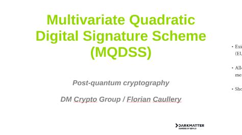 Multivariate Quadratic Digital Signature Scheme By Florian Caullery On