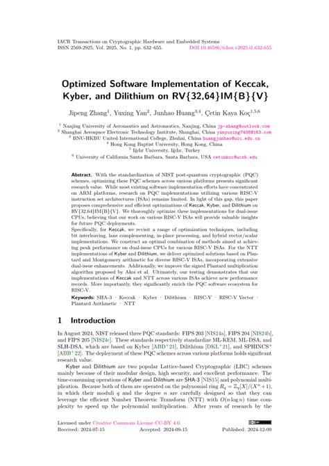 Pdf Optimized Software Implementation Of Keccak Kyber And Dilithium On Rv 3264 Im B V
