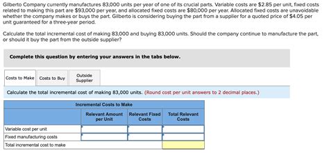 Solved Calculate The Total Incremental Cost Of Buying 83 000